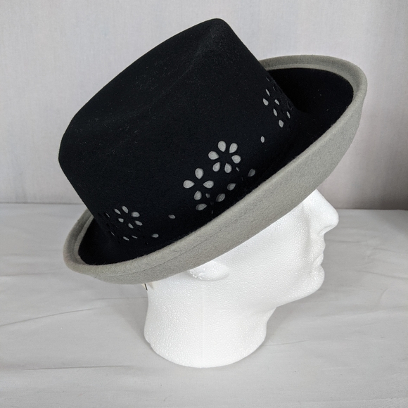 Sears | Accessories | Black Gray Laser Cut Floral Hat Fedora 9s Y2k ...